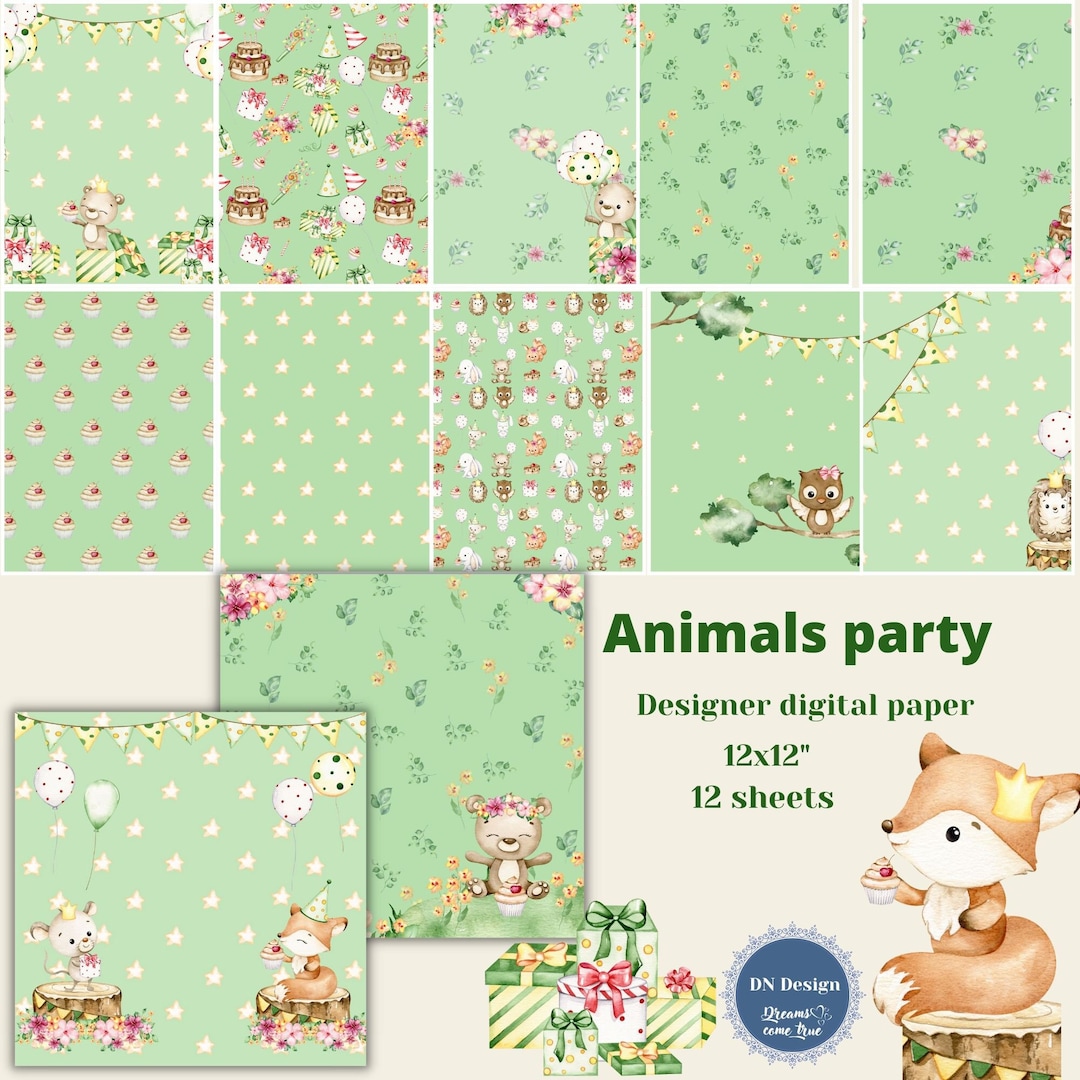 Digital Paper Pack,animals Party,cute Forest Animals,baby Paper ...