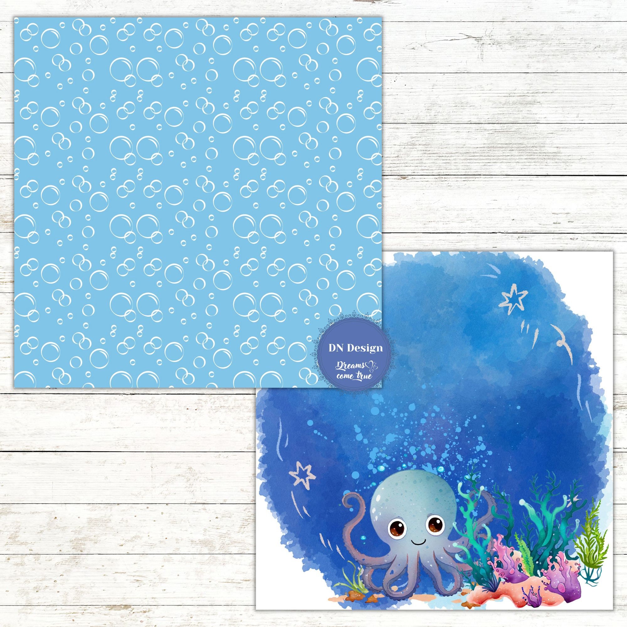 Sea Digital Paper Pack,sea Friends 2,sea Elements,cute Sea Animals,blue ...