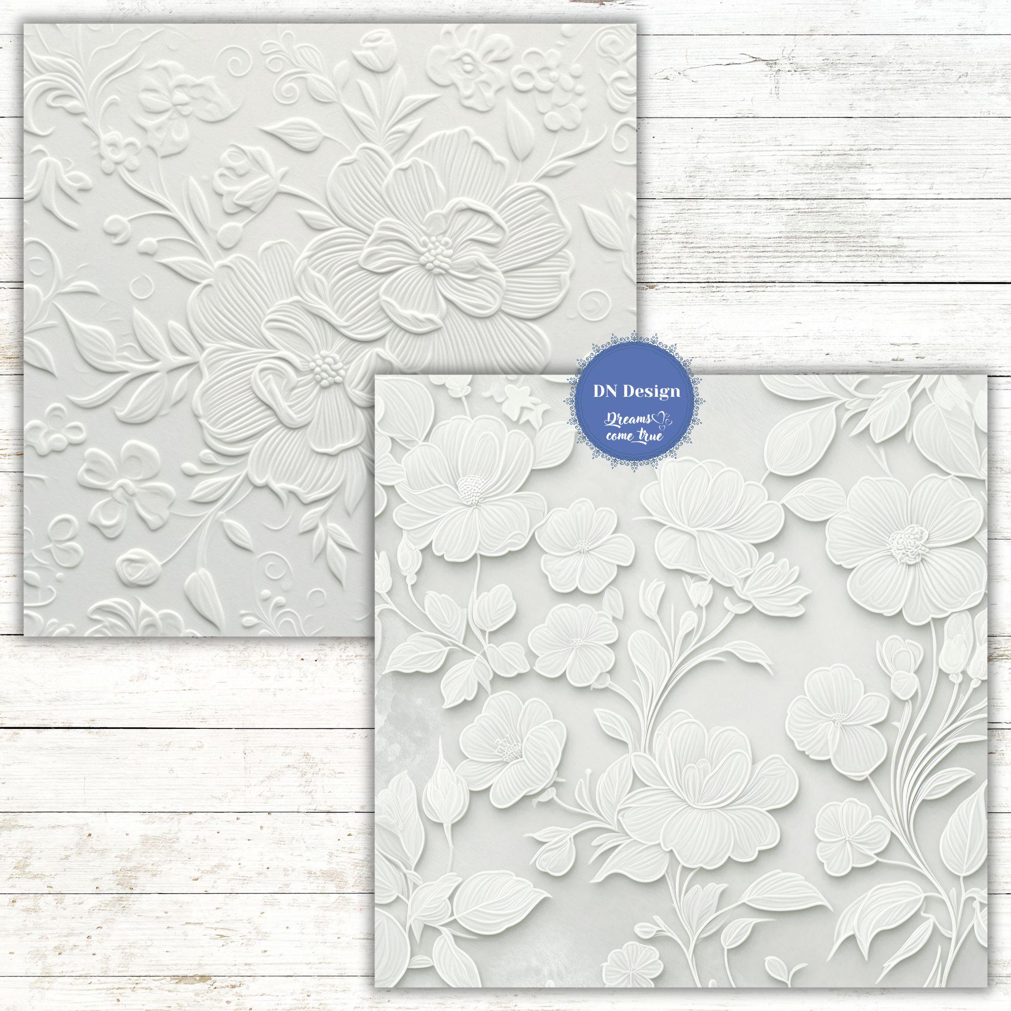 Embossed White Flower Digital Paper Pack: Scrapbooking (digital ...