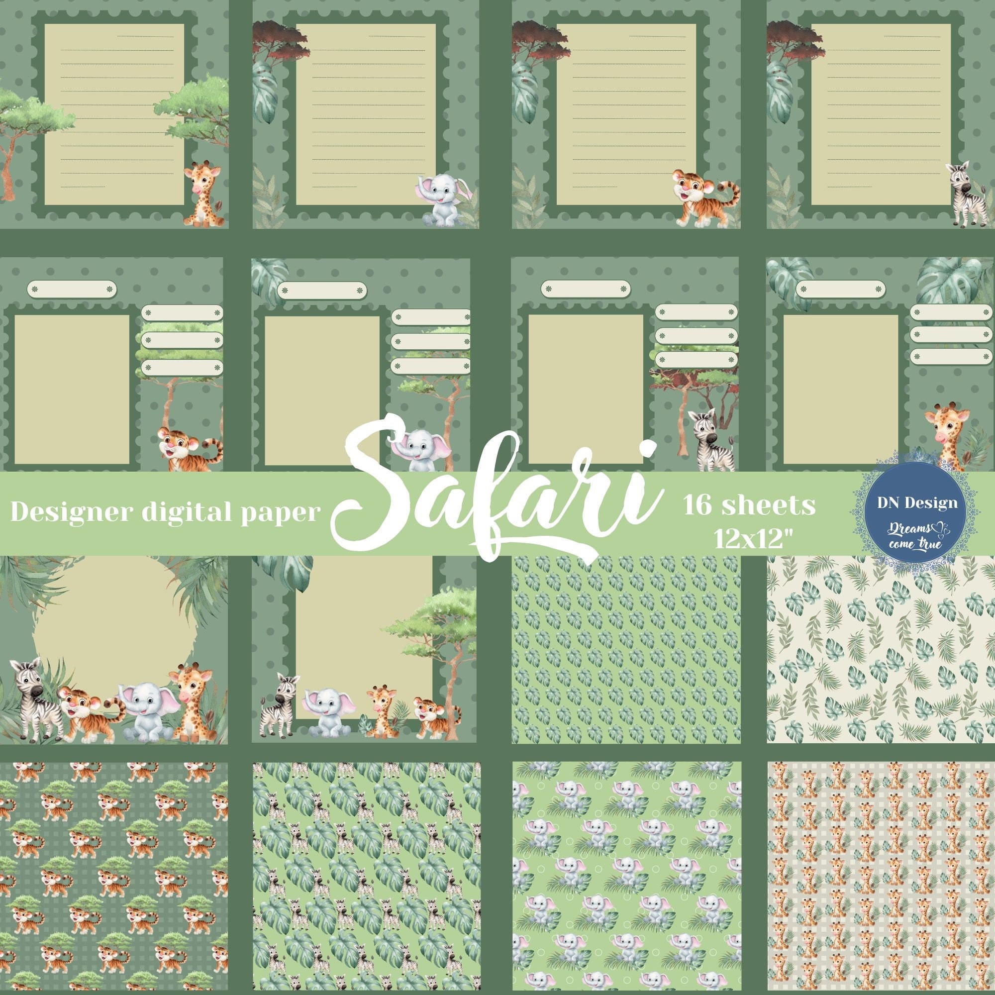 Adorable Safari Explorers: Cute Animals Digital Scrapbook - Etsy