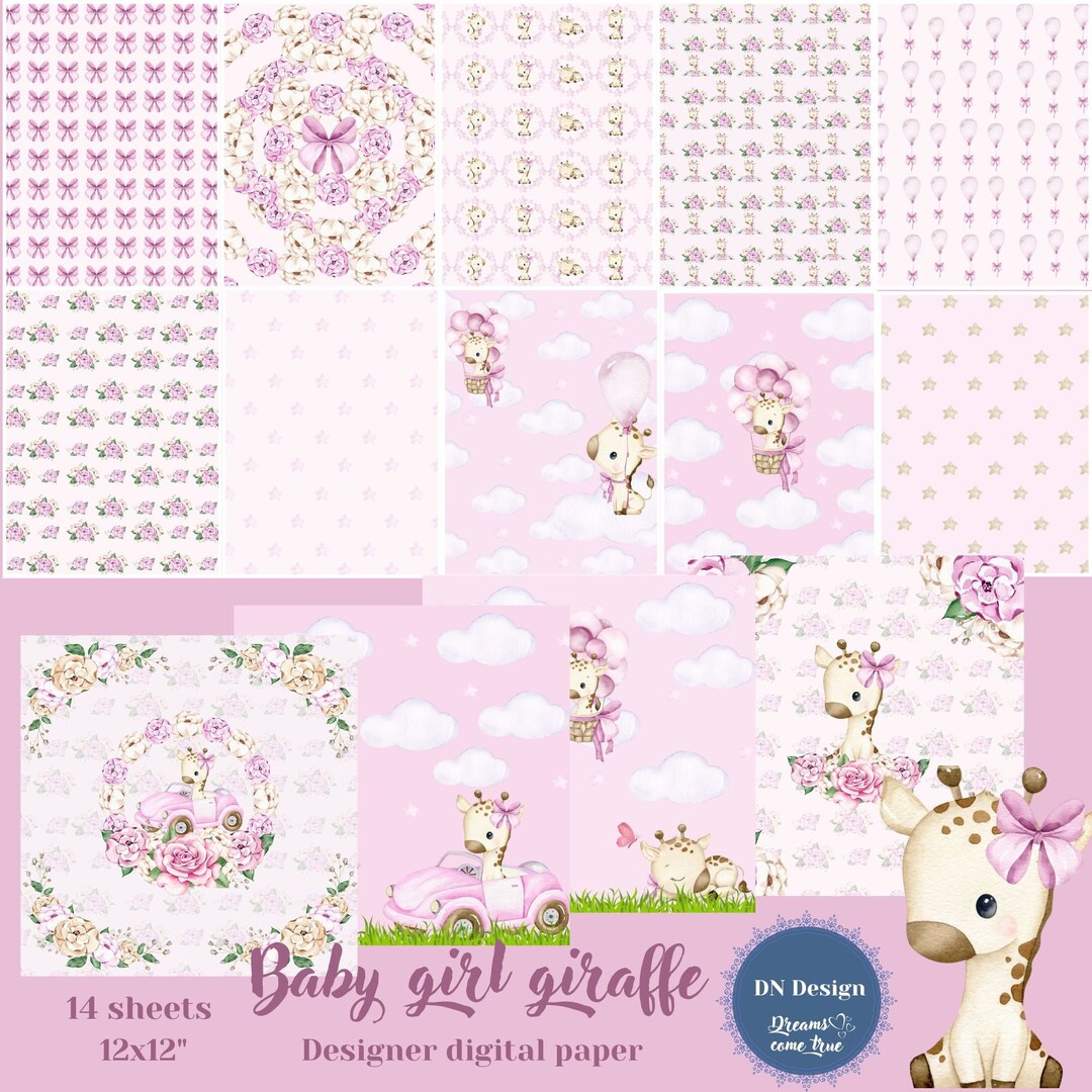 Digital Paper Pack,baby Girl Giraffe,cute Baby Giraffe,baby Paper ...