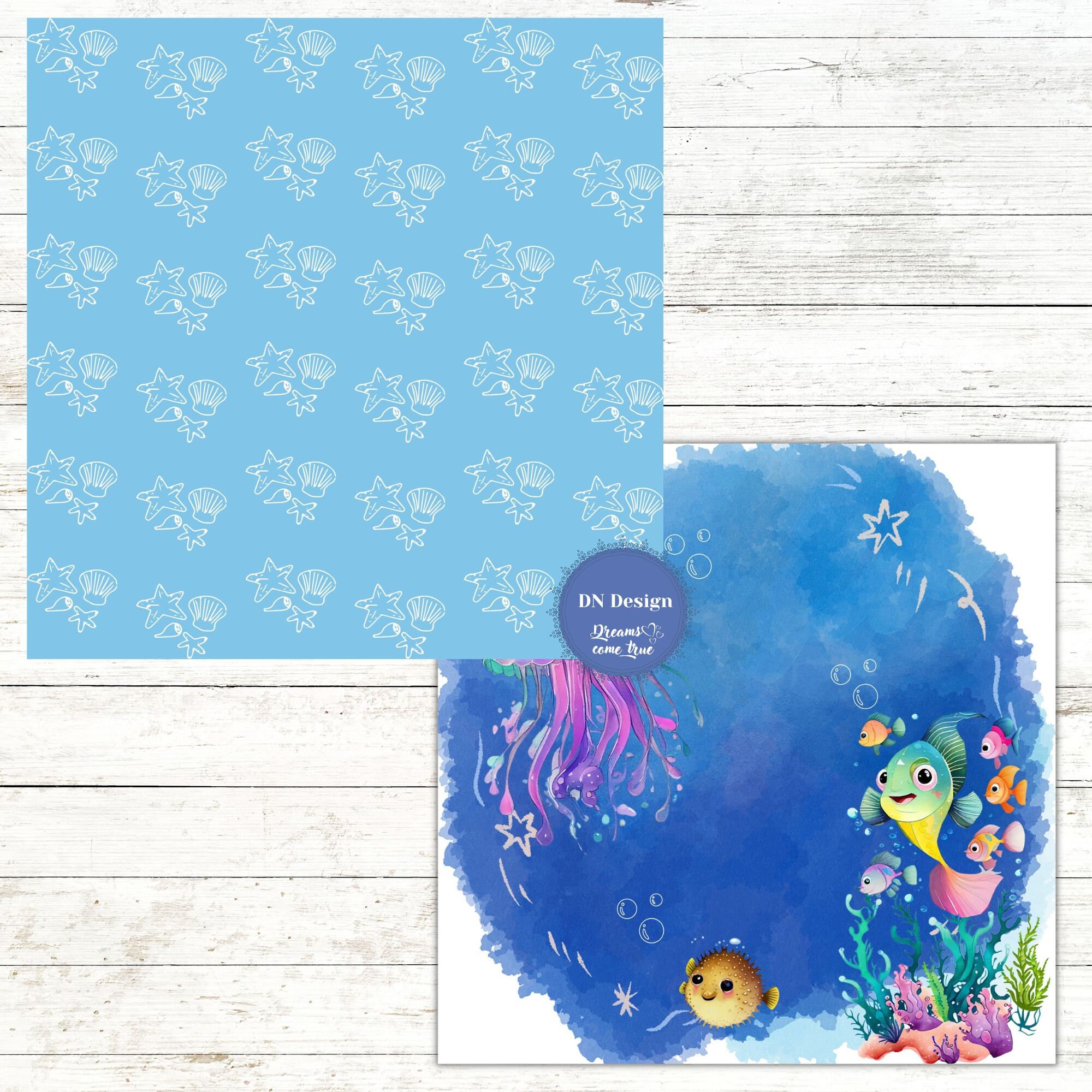 Sea Digital Paper Pack,sea Friends 2,sea Elements,cute Sea Animals,blue ...
