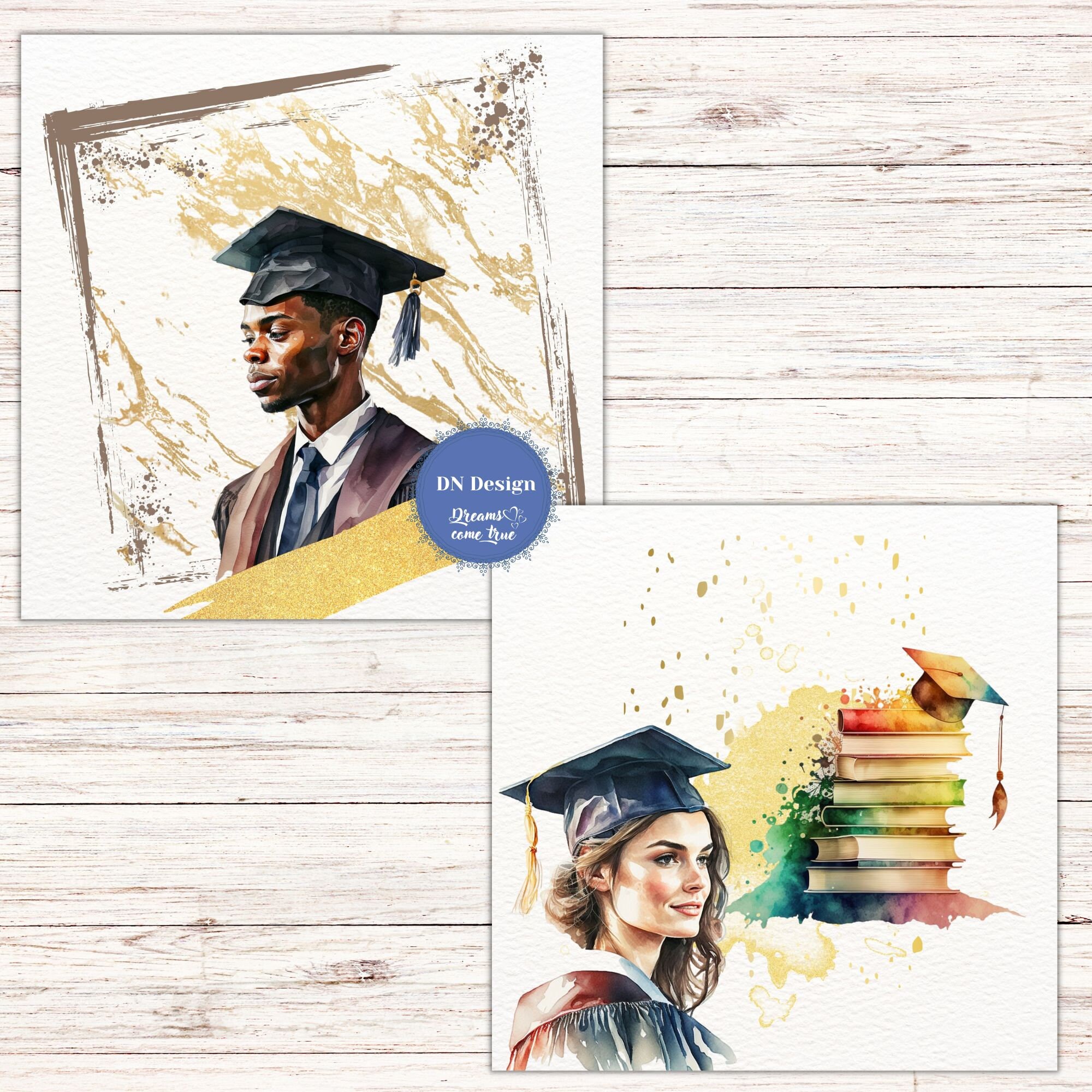 Watercolour Graduation Digital Paper,graduation Day Featuring ...