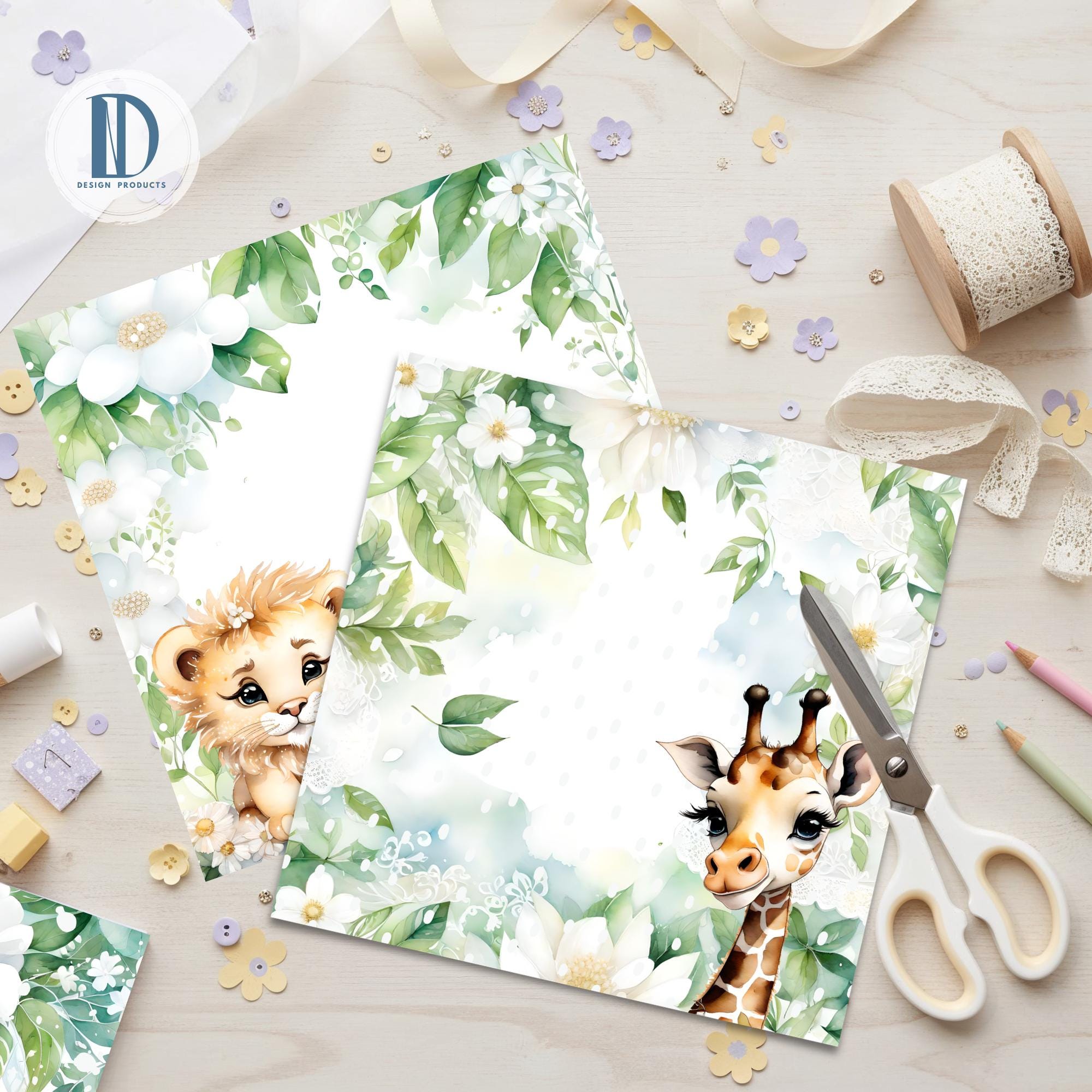 Safari Baby Animals Digital Paper - Watercolor Jungle Nursery Scrapbook ...