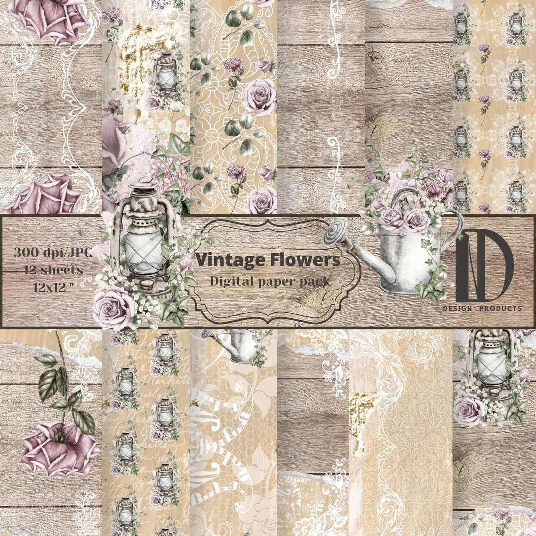 Vintige Flowers Digital Paper Pack,background of Different Textures ...