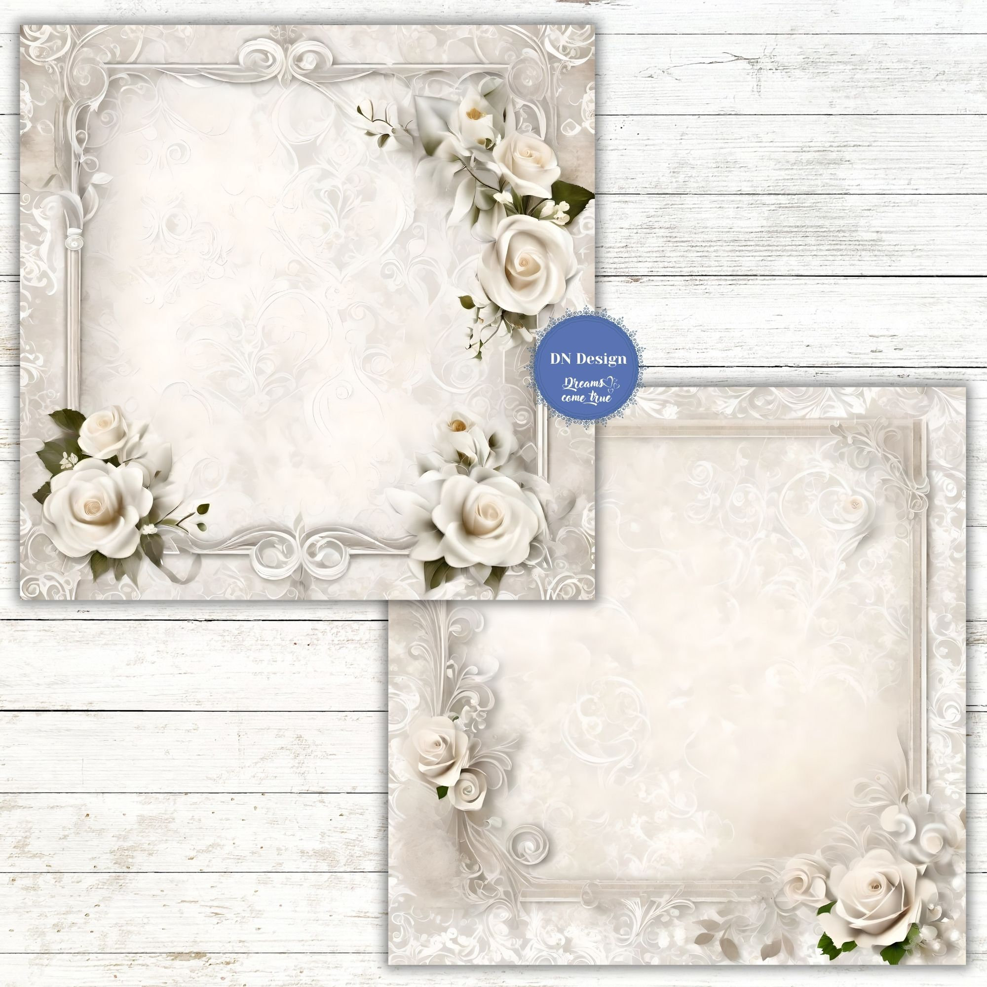 White Wedding Digital Paper Pack,wedding Paper,white Flowers Background ...