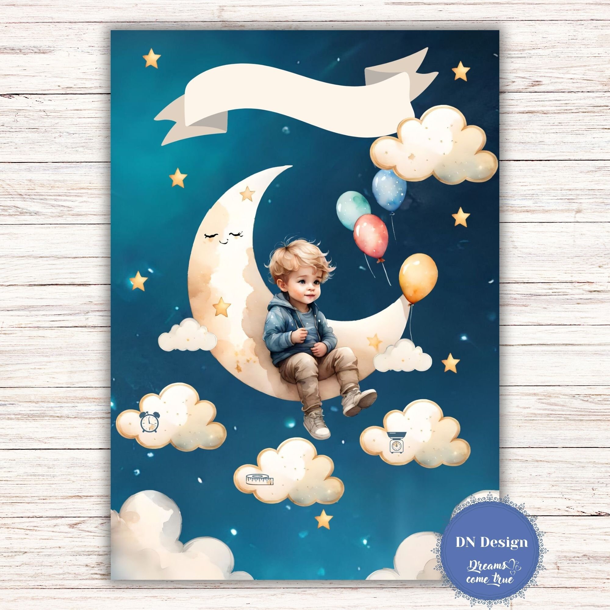 Cute Baby Boy,printable Birth Stats Wall Art,birth Announcement,poster ...