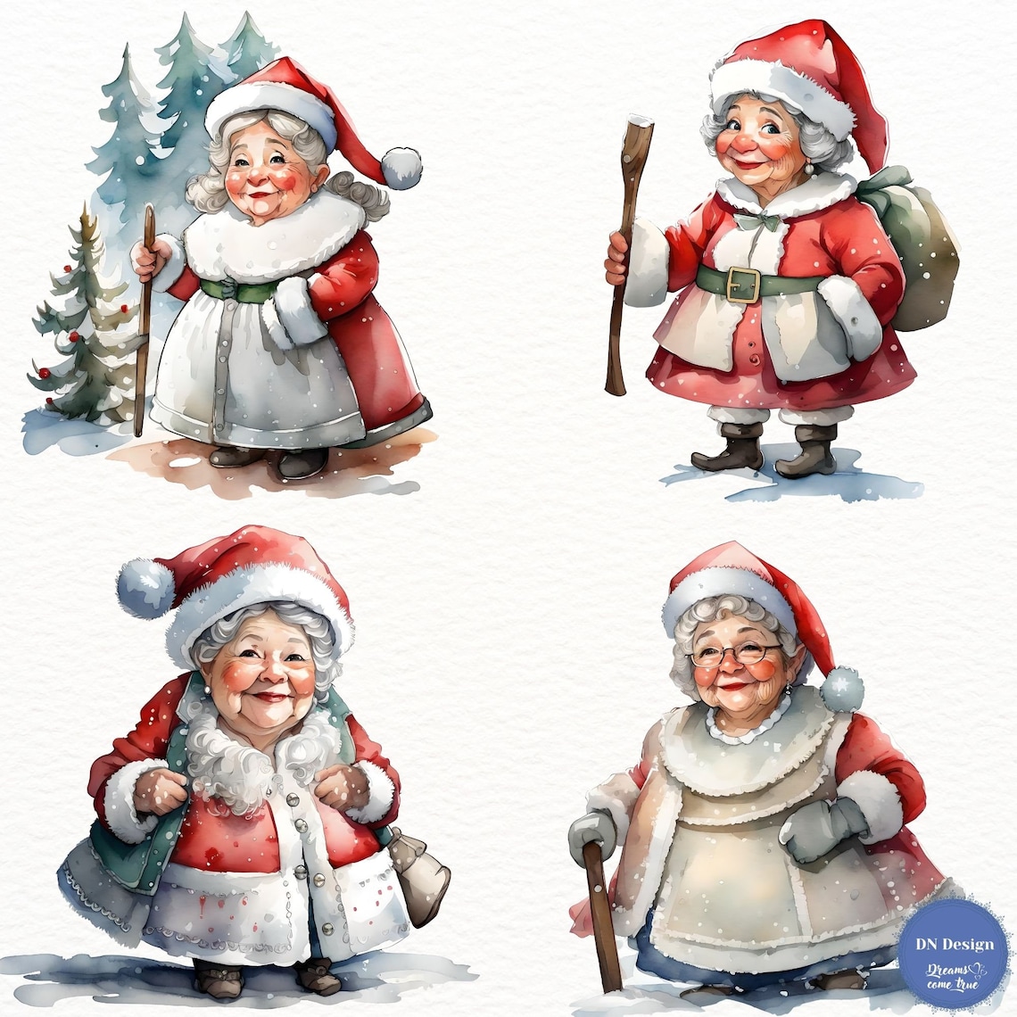 Mrs.claus Clipart Set,8 Png File,watercolor Clipart,christmas Clip Art ...