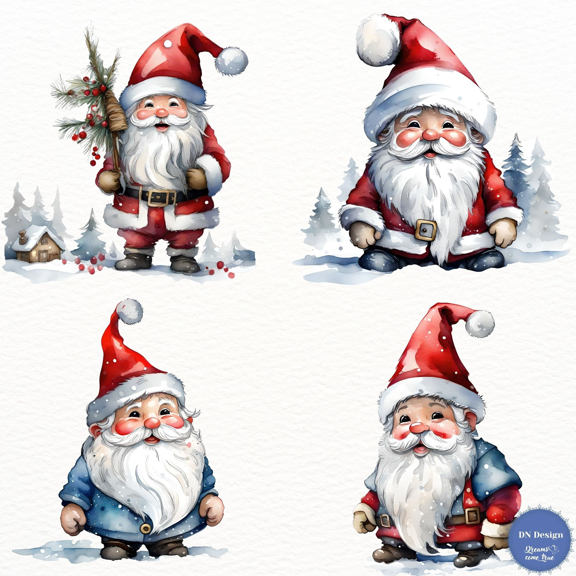Cute Santa Clipart Set,watercolor Santa,christmas Graphics,8 PNG Files ...