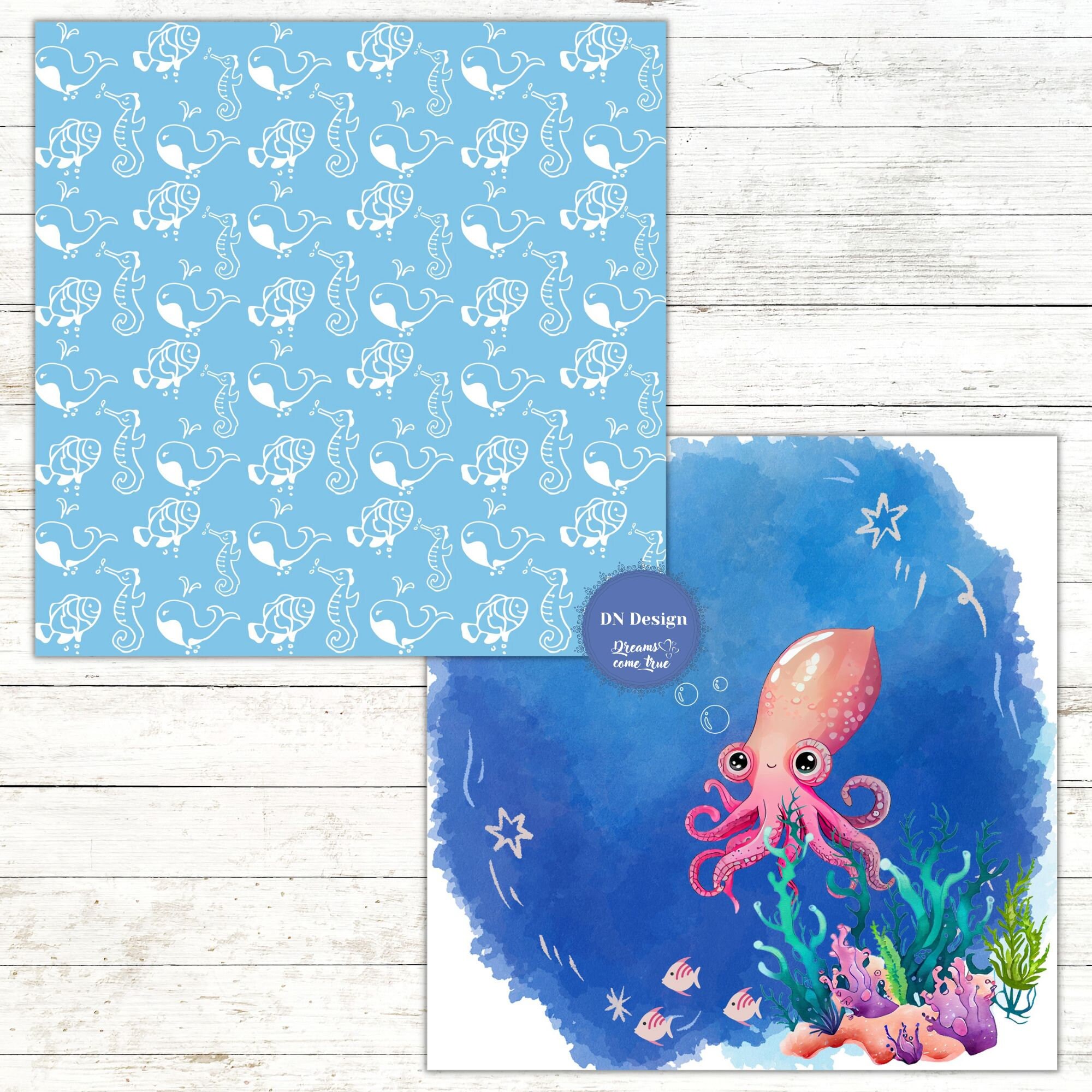 Sea Digital Paper Pack,sea Friends 2,sea Elements,cute Sea Animals,blue ...