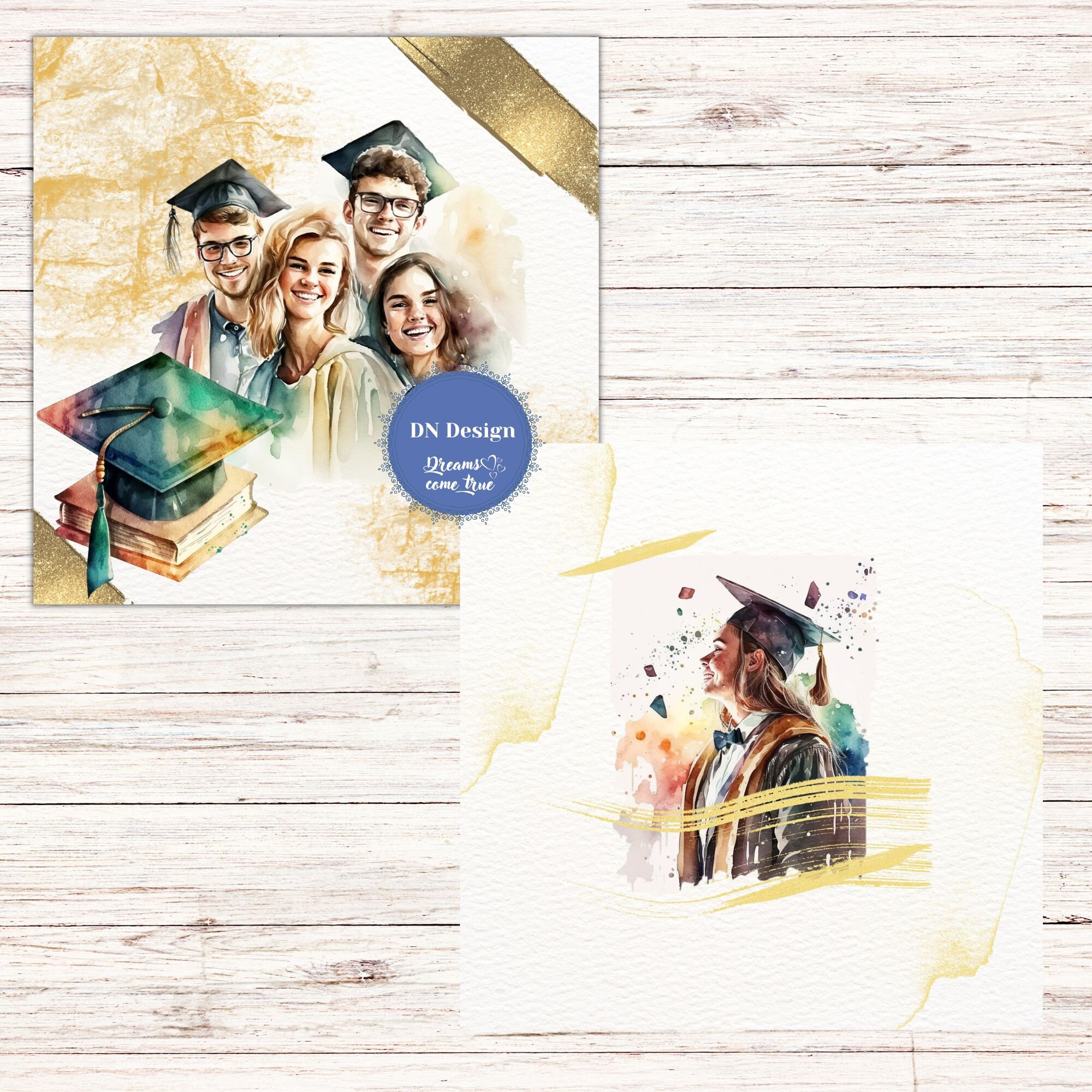Watercolour Graduation Digital Paper,graduation Day Featuring ...