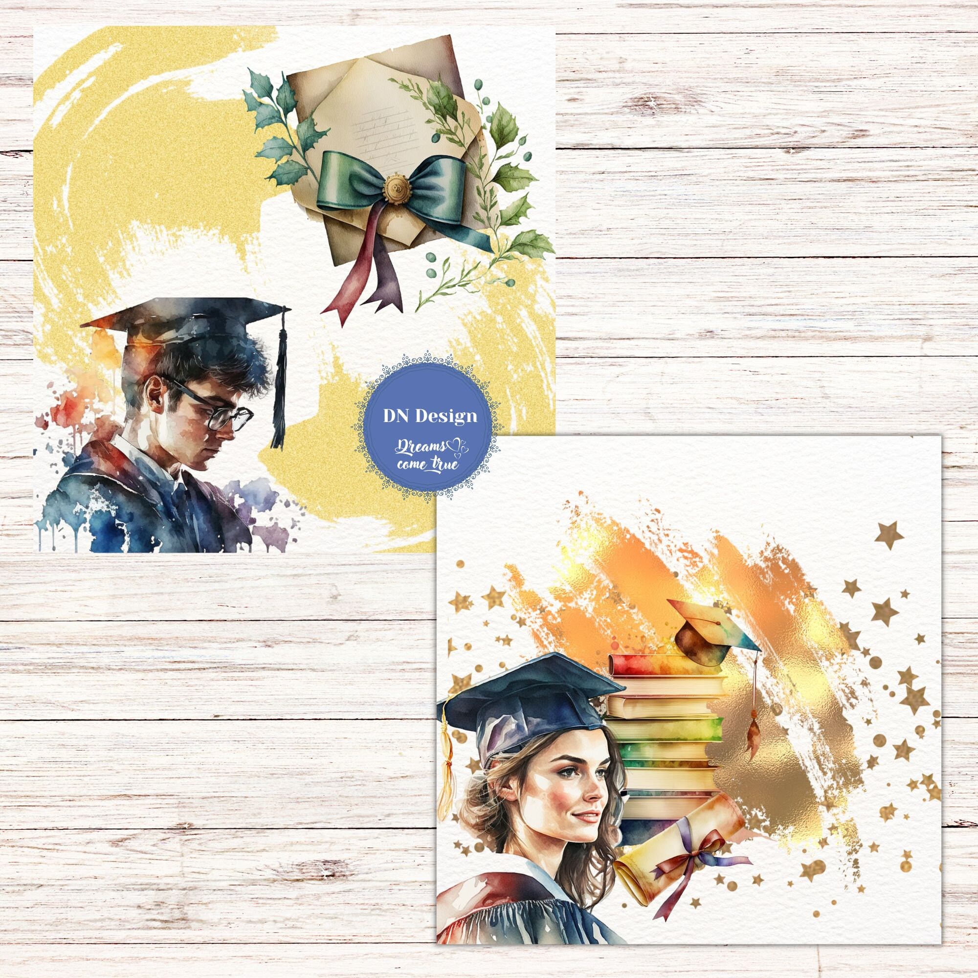 Watercolour Graduation Digital Paper,graduation Day Featuring ...