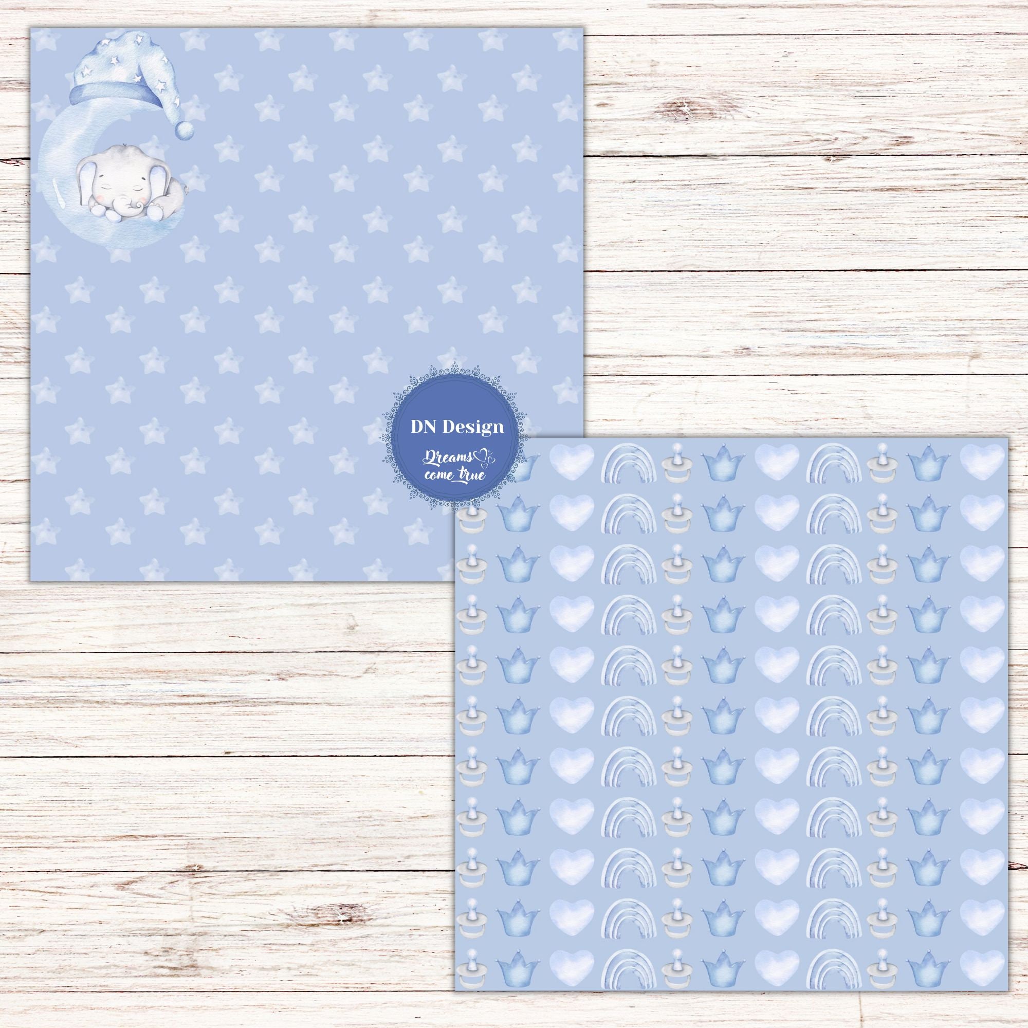 Digital Paper Pack,baby Boy,cute Baby Elephant,printable Paper,blue Sky ...