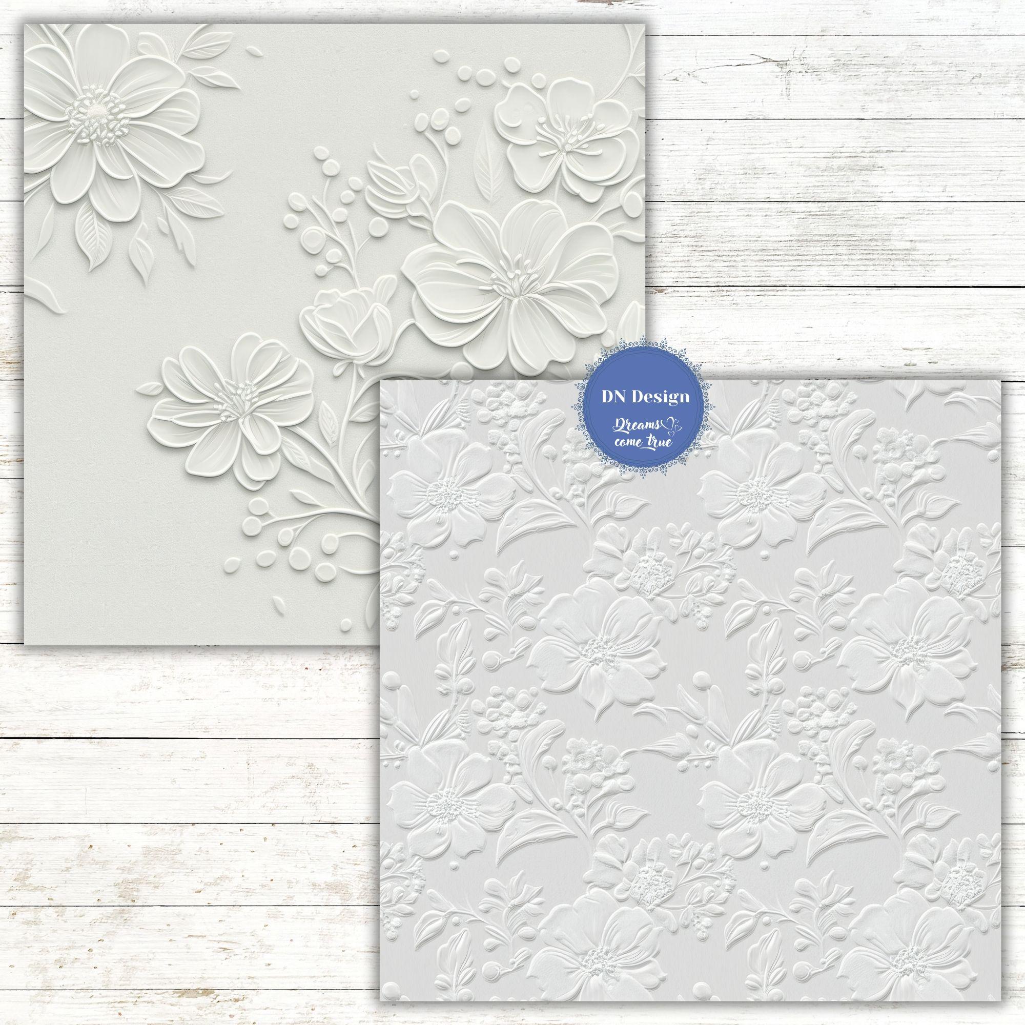 Embossed White Flower Digital Paper Pack: Scrapbooking (digital ...
