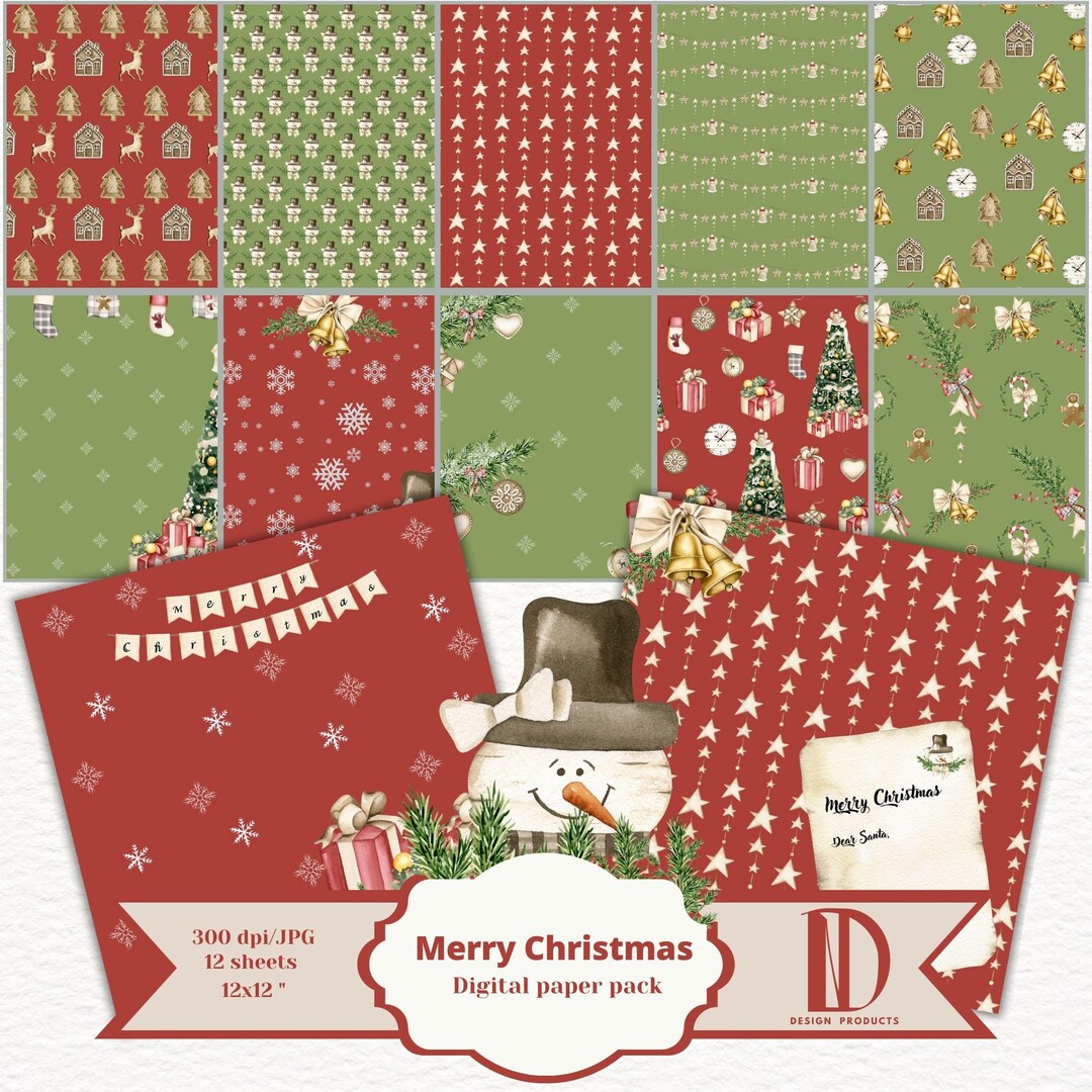 Traditional Christmas Design/merry Xmas Digital Paper Pack/scrapbook ...