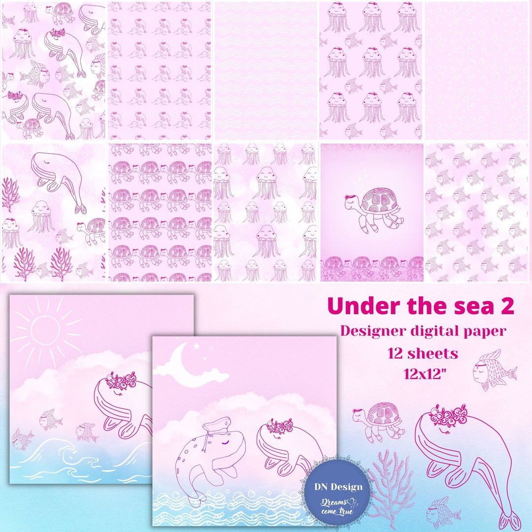Under the Sea Digital Paper Pack,cute Sea Animals,pink Backgrounds ...