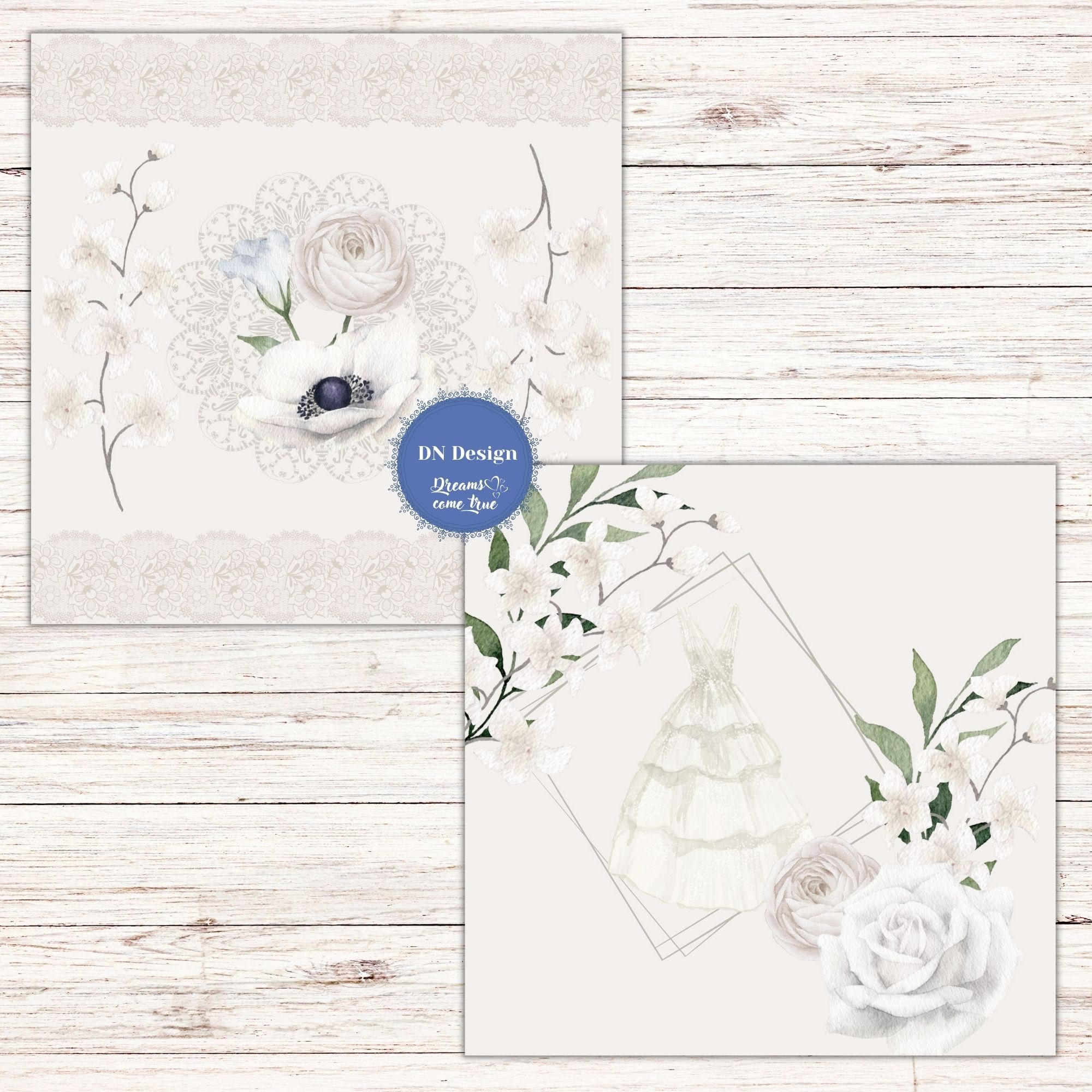 Digital Paper Pack,digital Wedding Paper,white Flowers,digital Paper ...