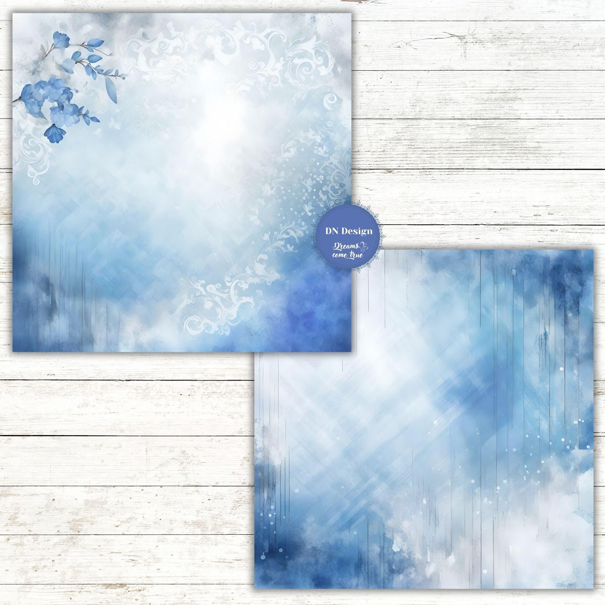 Blue Texture Digital Paper Pack: Scrapbook Printable (12x12", 300dpi ...