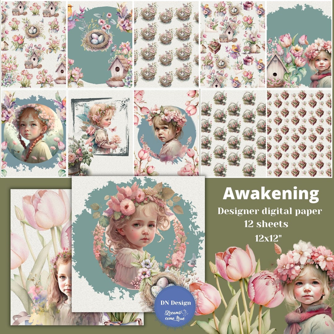 Spring Digital Paper,digital Paper Pack,floral Digital Paper,birdhouses ...