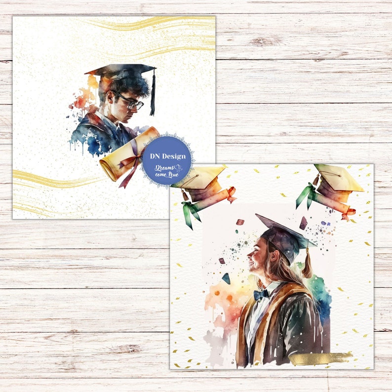 Watercolour Graduation Digital Paper,graduation Day Featuring ...
