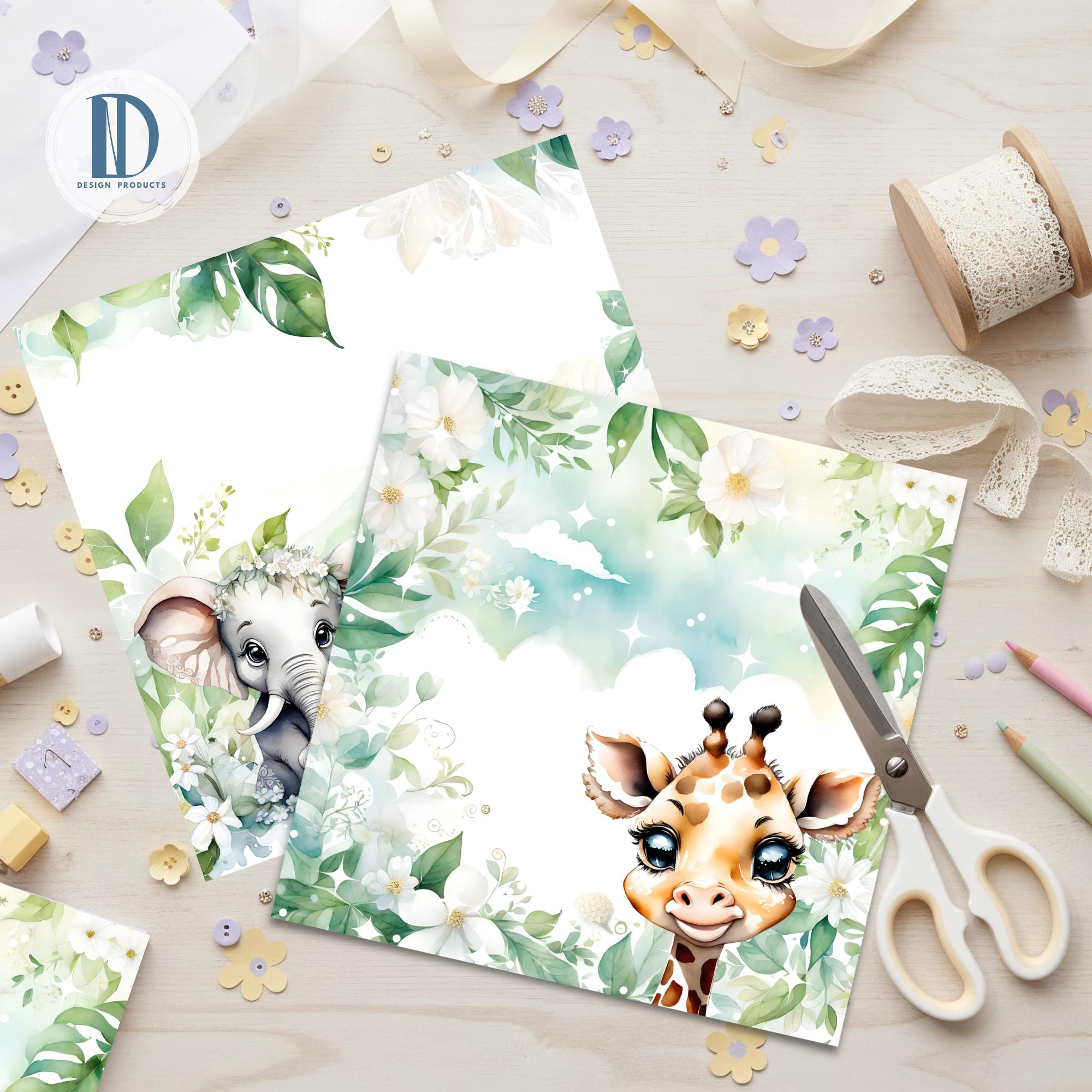 Safari Baby Animals Digital Paper - Watercolor Jungle Nursery Scrapbook ...