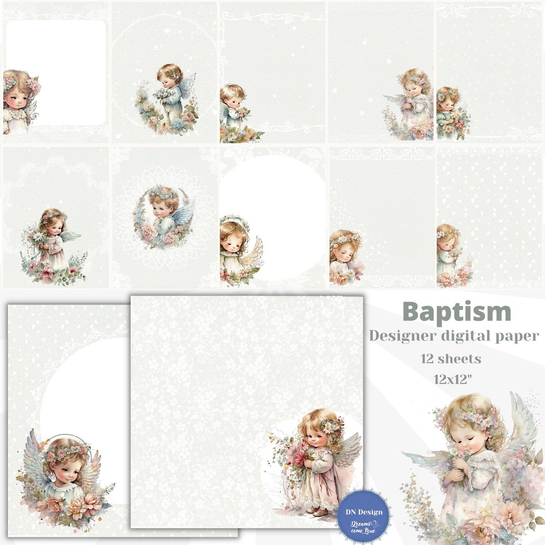 Baptism Digital Paper Pack,angel Baptism Digital Paper,christening ...