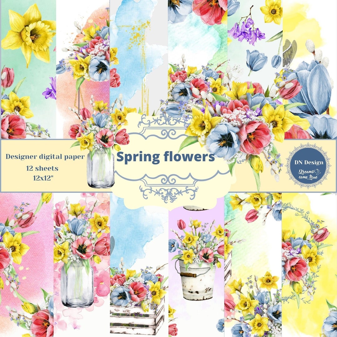 Digital Paper Pack,flowers Digital Paper,spring Flowers,watercolor ...