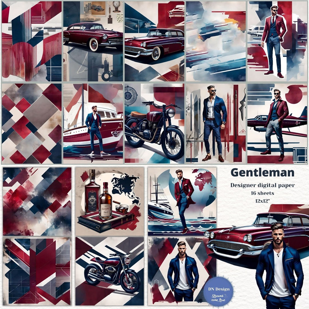 Gentleman Digital Paper Pack,modern Men's Paper,striking Designs With ...