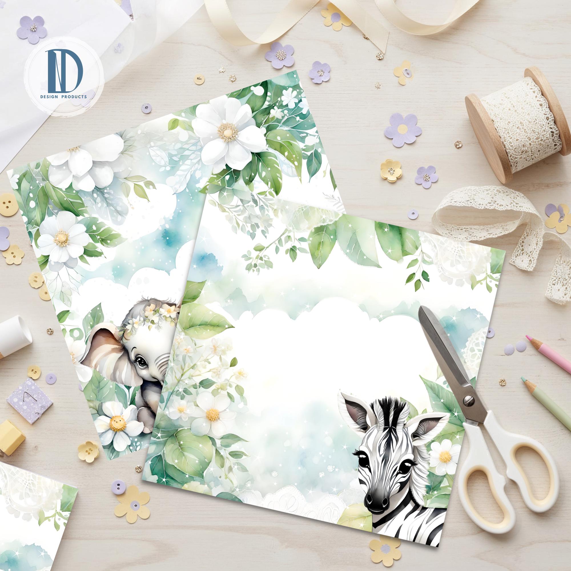 Safari Baby Animals Digital Paper - Watercolor Jungle Nursery Scrapbook ...