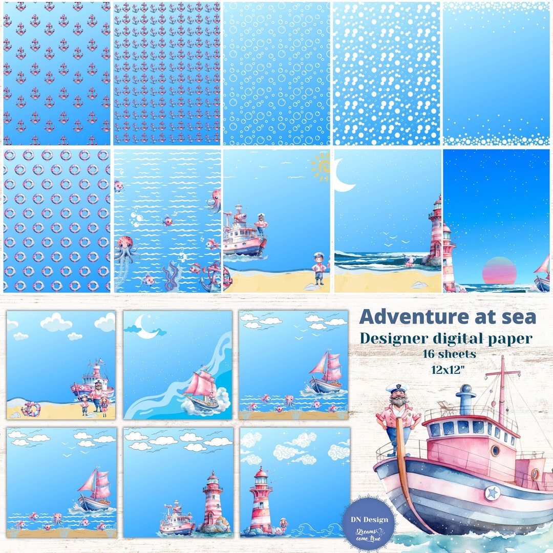 Adventure at Sea Digital Paper Pack,blue Digital Paper,summer Digital ...