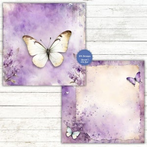 Purple Floral Watercolor Paper: Spring Butterfly Backgrounds (digital ...