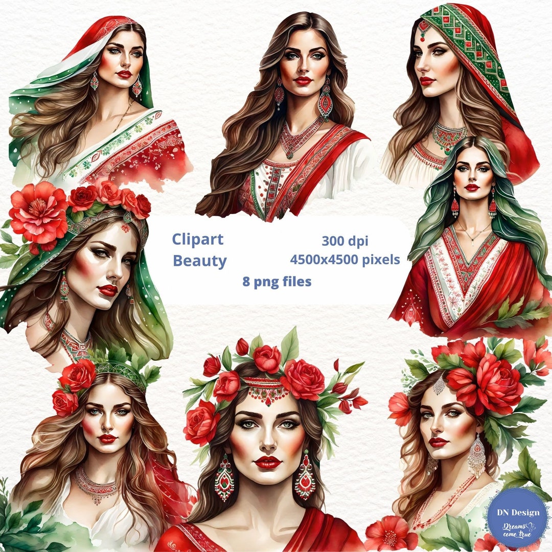 Watercolor Woman Clipart: Vintage Dress Beauty PNG (digital Download ...