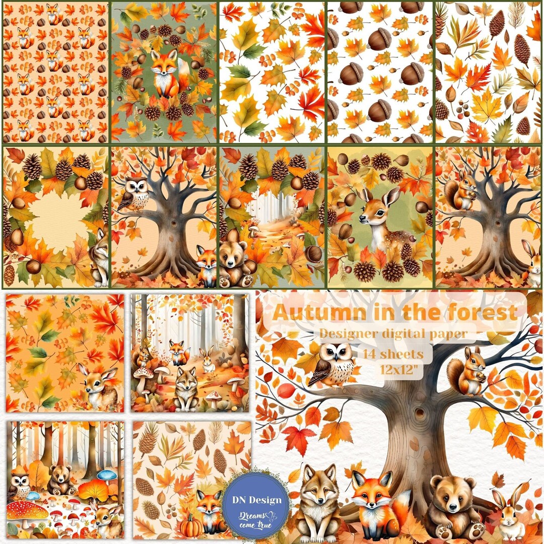Autumn in the Forest Digital Paper Pack,forest Animals,autumn ...