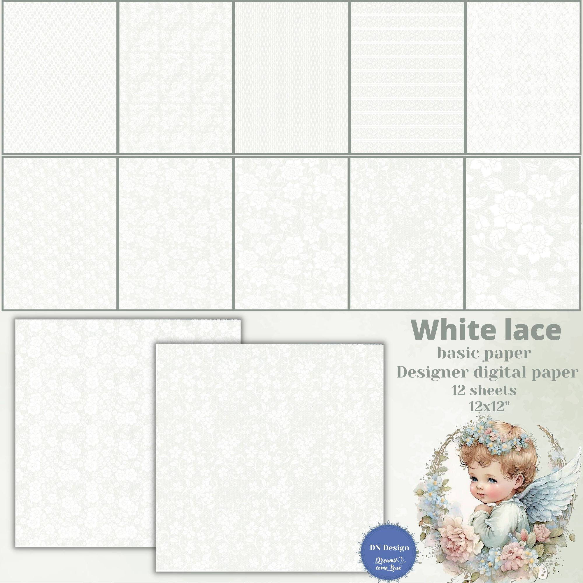 White Lace Basic Digital Paper Pack,wedding Digital Paper,baptism Basic ...