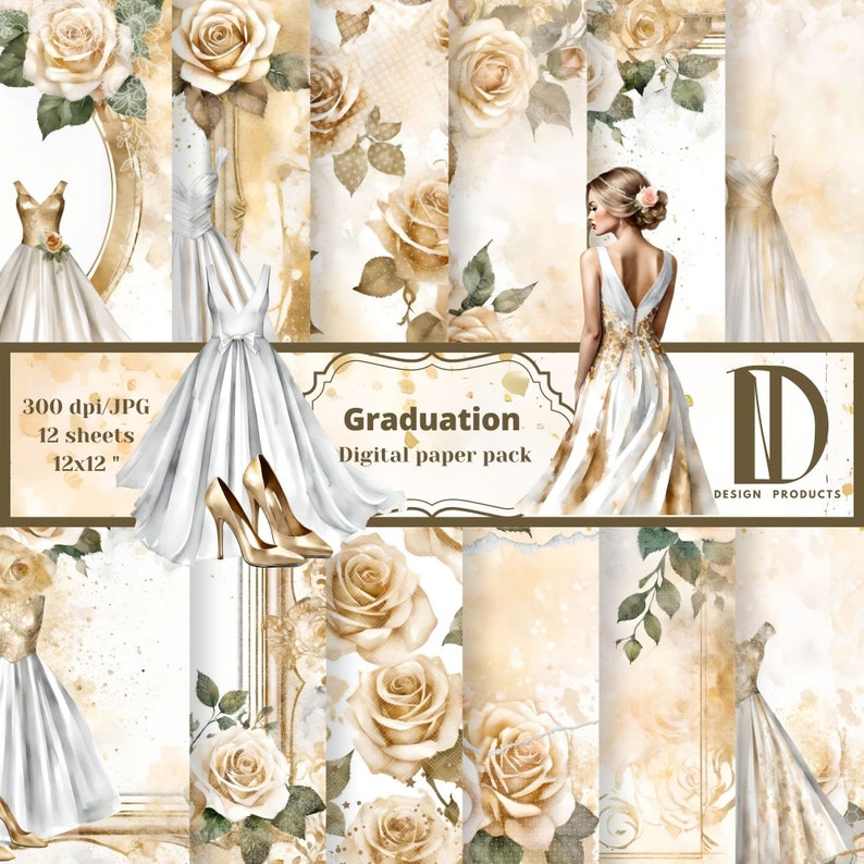 Graduation Digital Paper Pack,girl's Prom Paper,graduation Dress ...