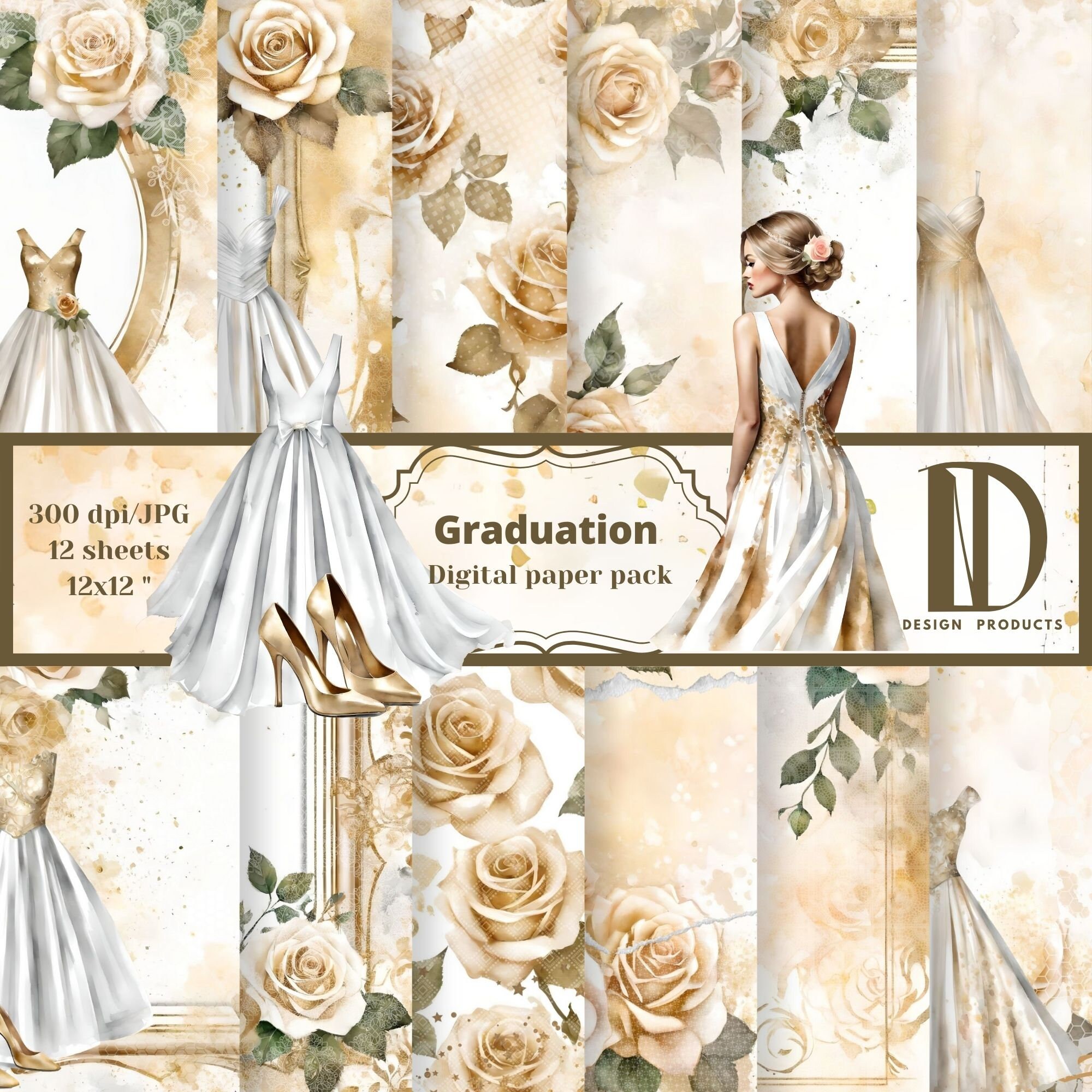 Graduation Digital Paper Pack,girl's Prom Paper,graduation Dress ...