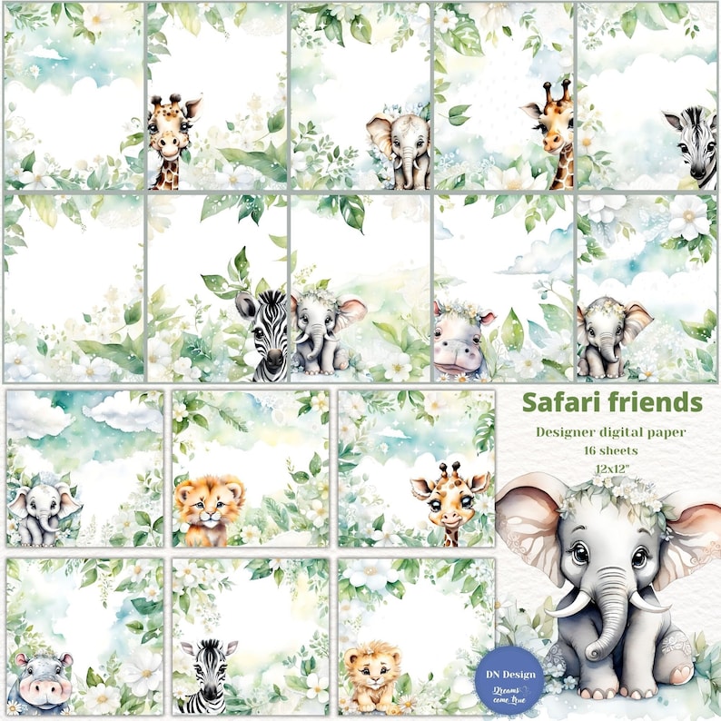 Safari Animals Digital Paper Pack: Scrapbooking & Card Making (digital ...
