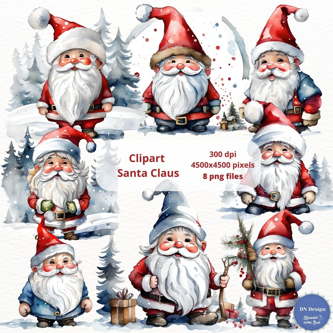 Cute Santa Clipart Set,watercolor Santa,christmas Graphics,8 PNG Files ...