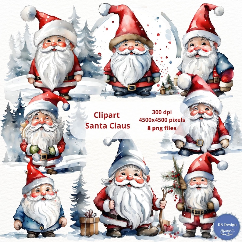 Cute Santa Clipart Setwatercolor Santachristmas Graphics8 - Etsy