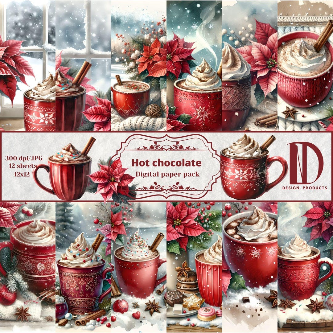 Hot Chocolate Digital Paper Pack,christmas Snowflake Background,holiday ...