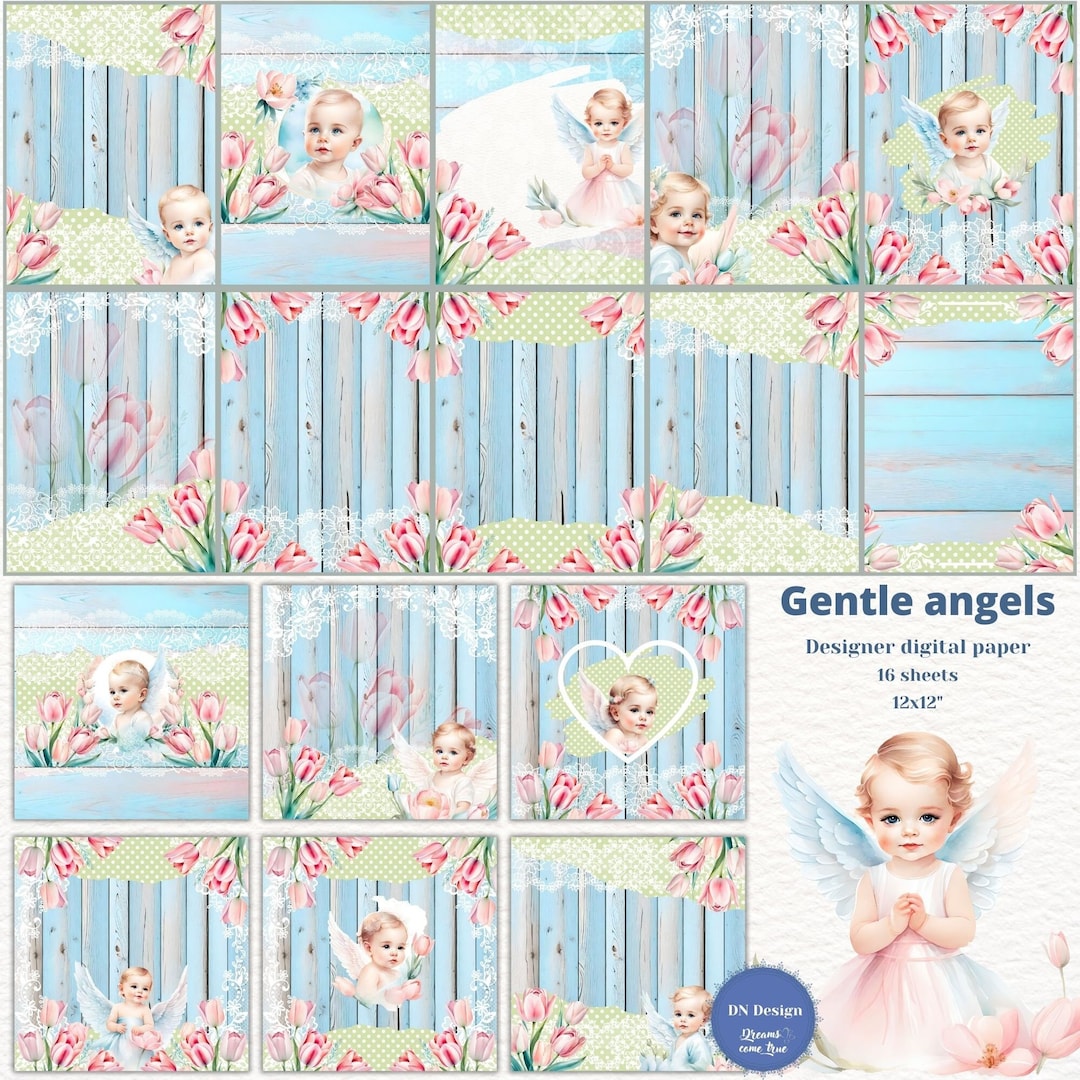 Gentle Angels Digital Paper Pack,baptism Digital Paper,watercolor ...