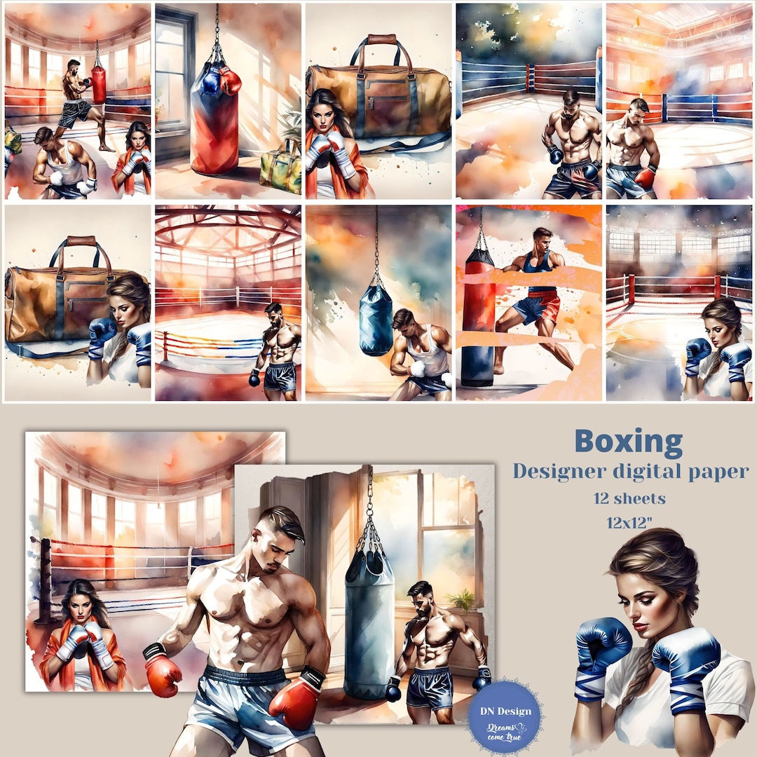 Boxing Digital Paper Pack - Training Hall Background, Male and Female ...