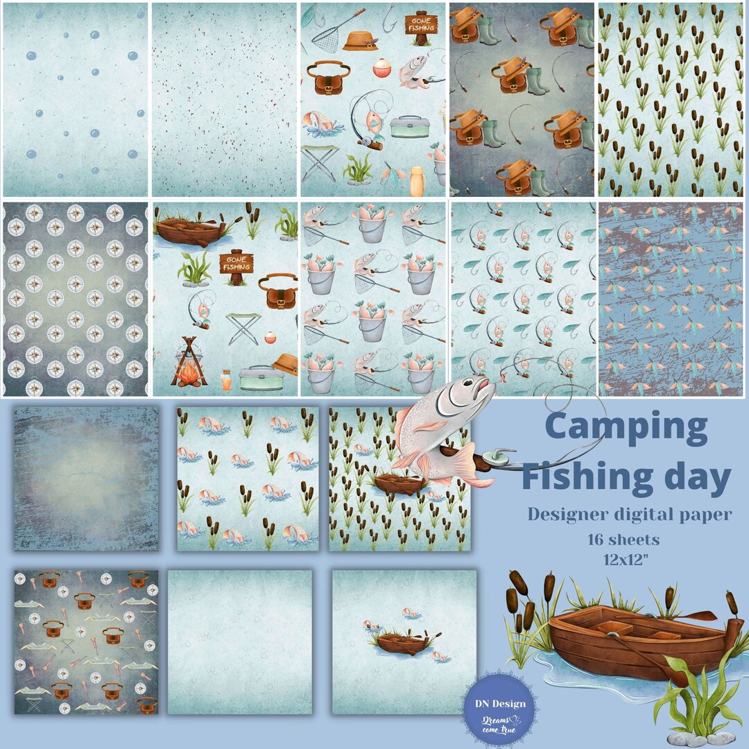 Fishing Digital Paper Pack,camping Digital Paper,father's Day Paper ...