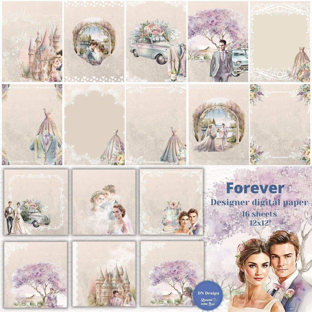 Wedding Digital Paper Pack, Watercolor Wedding Illustrations,beige ...
