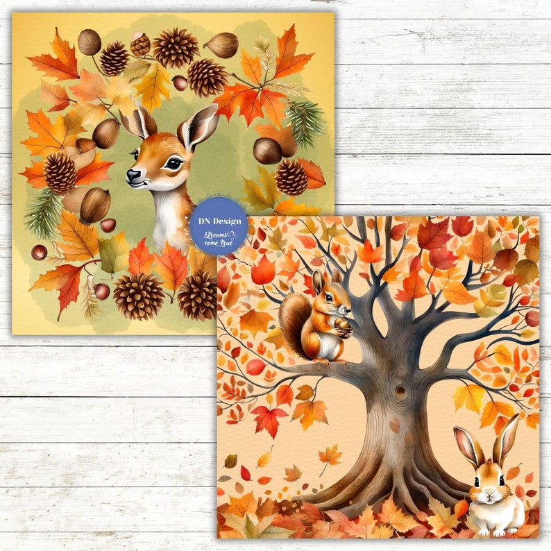 Autumn in the Forest Digital Paper Pack,forest Animals,autumn ...