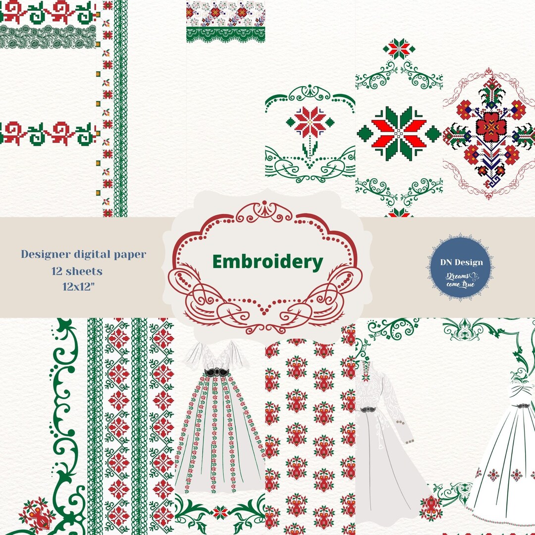 Bulgarian Embroidery Digital Paper Pack: Folk Lace Ornaments (digital ...
