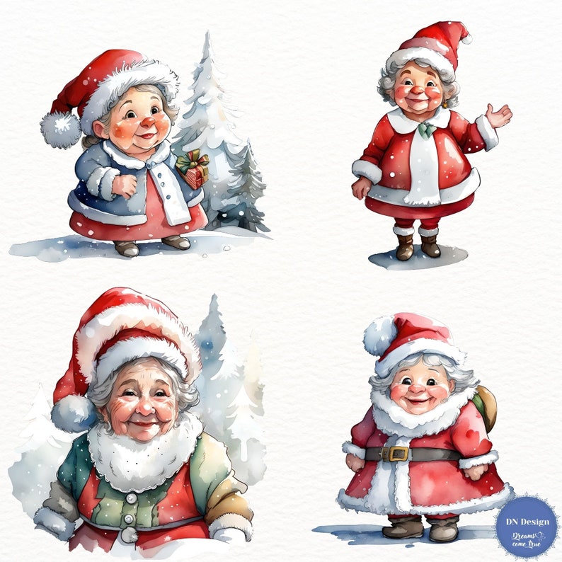 Mrs.claus Clipart Set,8 Png File,watercolor Clipart,christmas Clip Art ...