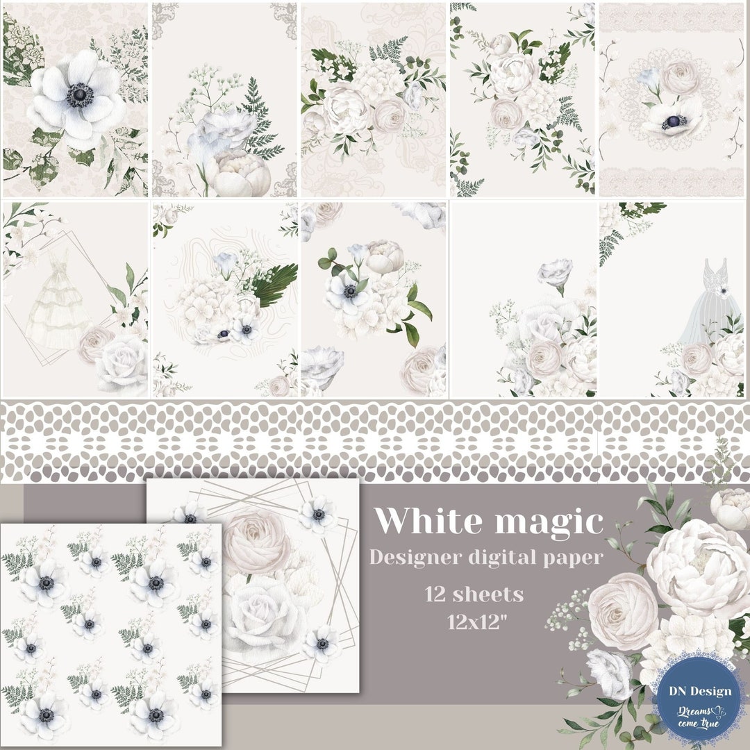 Digital Paper Pack,digital Wedding Paper,white Flowers,digital Paper ...