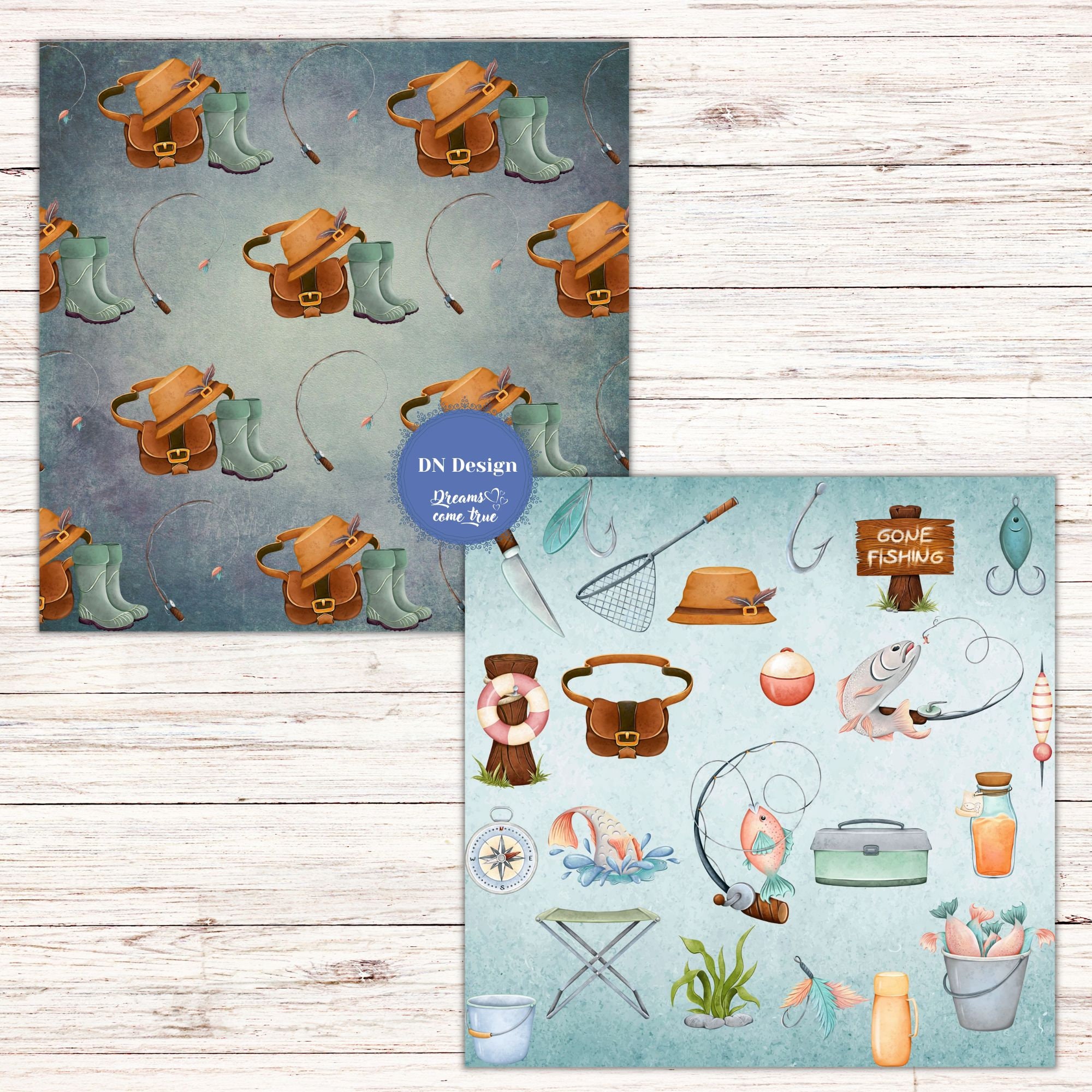 Fishing Digital Paper Pack,camping Digital Paper,father's Day Paper ...
