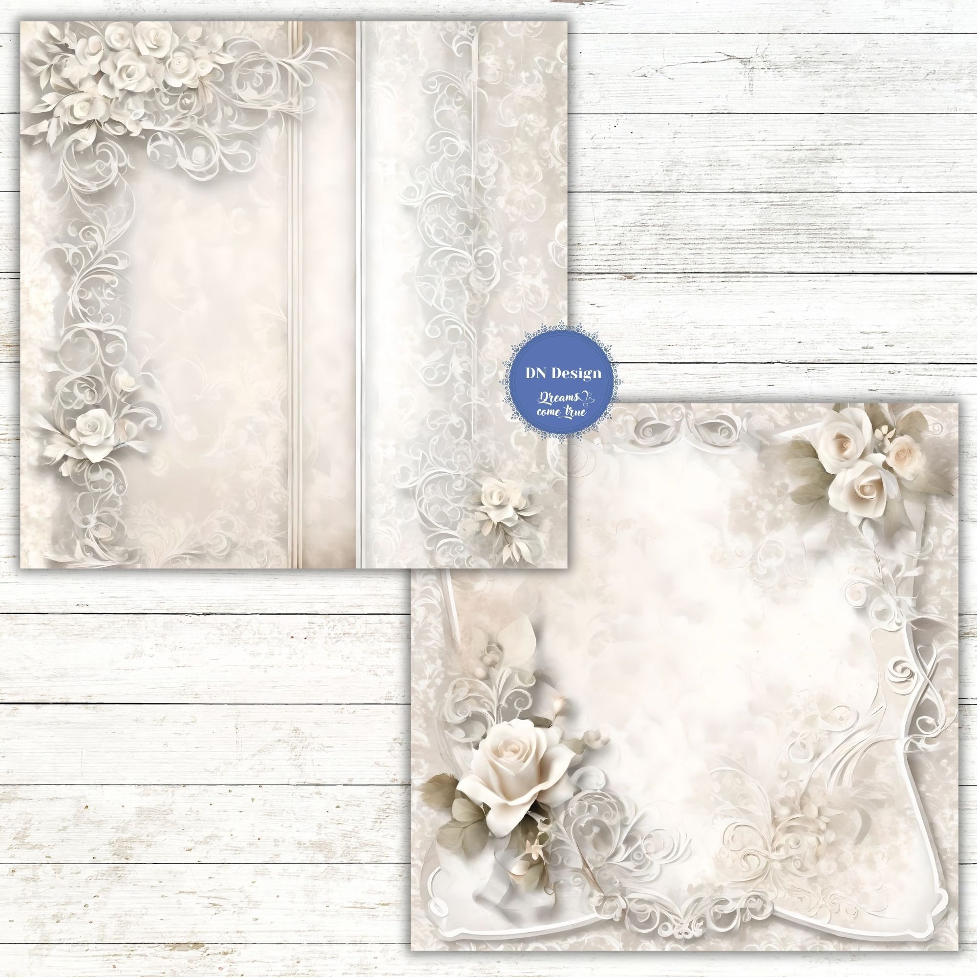 White Wedding Digital Paper Pack,wedding Paper,white Flowers Background ...